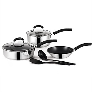 EPPMO Nonstick Stainless Steel Cookware Set, Pots and Pans, Stay Cool Bakelite Handle, 7 Piece