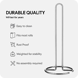 Paper Towel Holder Countertop, Fits Standard And Jumbo Rolls - Chrome Paper Towels Holder for Kitchen Countertops/Dining Tables & Bathroom Vanities. Paper Towel Holder for hand drying & quick clean up