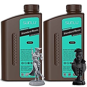 SUNLU 3D Printer Resin 2KG Grey & SUNLU 3D Printer Resin 2KG Black,2000g Standard Photopolymer 405nm UV Curing Resin for 4K/8K LCD/DLP/SLA Resin 3D Printer