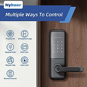 Nyboer WiFi Smart Door Lock, Keyless Entry with Fingerprint, Keypad, Stainless Steel, Alloy Steel