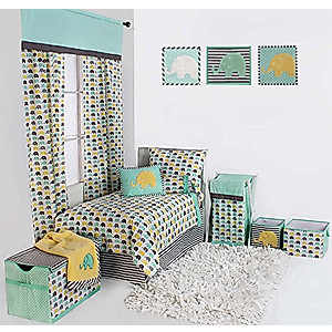 Bacati Elephants Unisex Activity Gym with Mat, Mint/Yellow/Grey