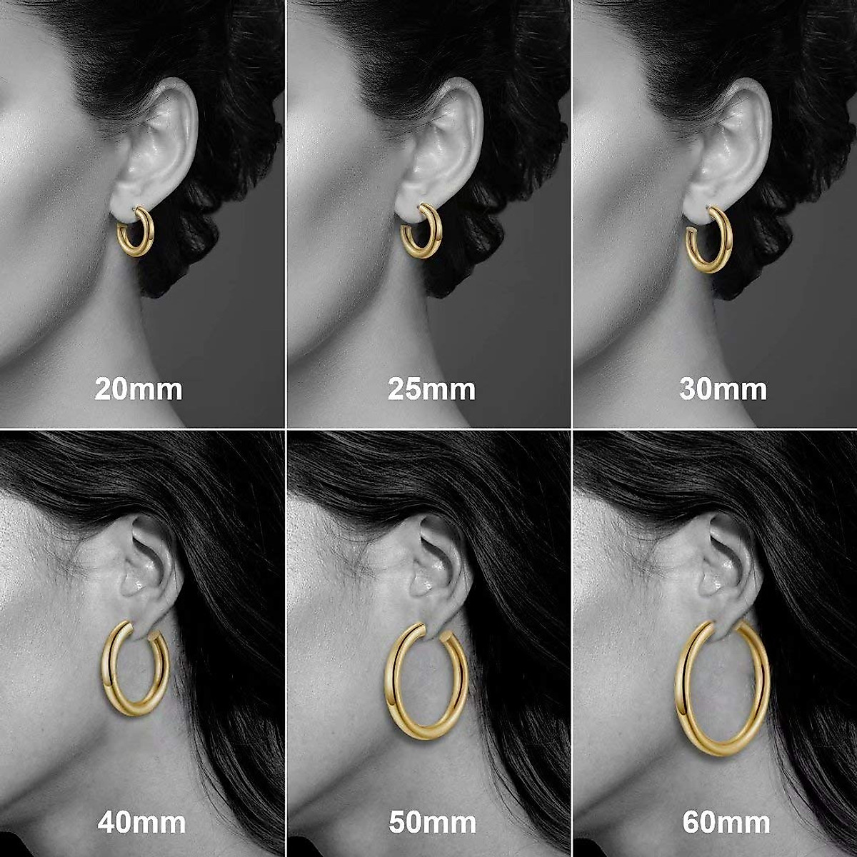 Turandoss Gold Hoop Earrings, 14K Gold Plated Lightweight Chunky Open Hoops for Women, 25mm Diameter, Nickel Free, Hypoallergenic