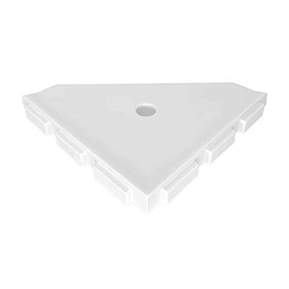 Questech Décor 8 Inch Corner Shower Shelf Bathroom Caddy, Lugged For New Construction, Corner Shower Shelf For Tiled Shower Walls, Corner Bathroom Shelf, 8 Inch Geo Lugged, Bright White Polished