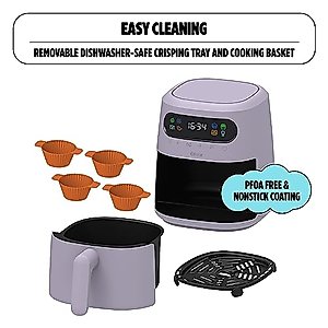 CRUX x Marshmello 3.0 QT Digital Air Fryer with TurboCrisp Technology, Touch Screen Temperature Control, Timer and Auto Shut-off, Fully Programmable, Silicone Cupcake Molds Included, Lavender