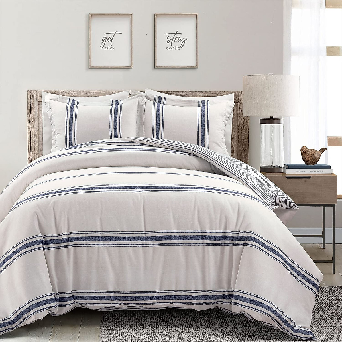 Lush Decor Comforter Farmhouse Stripe, King, Navy