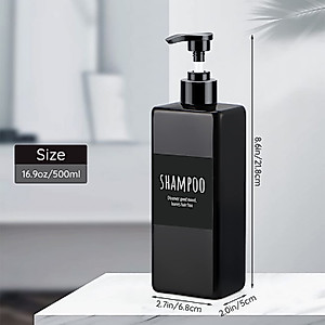 Segbeauty Shampoo and Conditioner Dispenser Refillable, 3pcs 16.9oz Shower Bottles Soap Dispenser with Labels, 500ml Empty Plastic Square Pump Bottle Dispenser Body Wash Containers for Bathroom Black