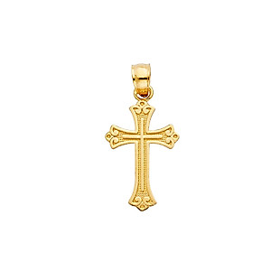 14K Yellow Gold Cross Pendant with 1.9mm Figaro 3+1 Chain Chain Necklace - 16"