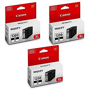 Canon 3 Pack PGI-1200 XL Black Pigment Ink Tank for MAXIFY MB2020, MB2120, MB2320, and MB2720 Printers, 1200 Pages Yield