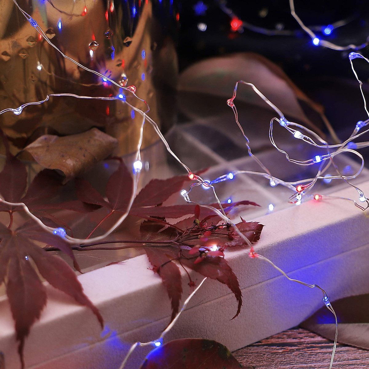 MIYA LIFE Independence String Lights 10FT & 40LEDs & Patriotic Decorations | Battery Powered & Timer Remote (Rice Lights)