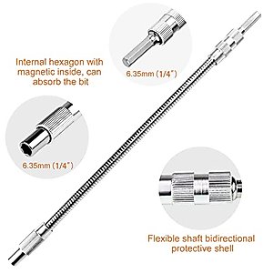2 PC Flexible Drill Bit Extension - 1/4" Magnetic Hex Soft Flexible Shaft Extension For Drill - 7.9" And 11.8" Quick Change Hex Shank Flex Drill Bit Extension For Furniture, Computer Chassis, Cabinets