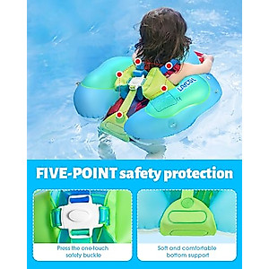 LAYCOL Baby Swimming Float Inflatable Baby Pool Float Ring Newest with Sun Protection Canopy,add Tail no flip Over for Age of 3-36 Months (Blue, L)