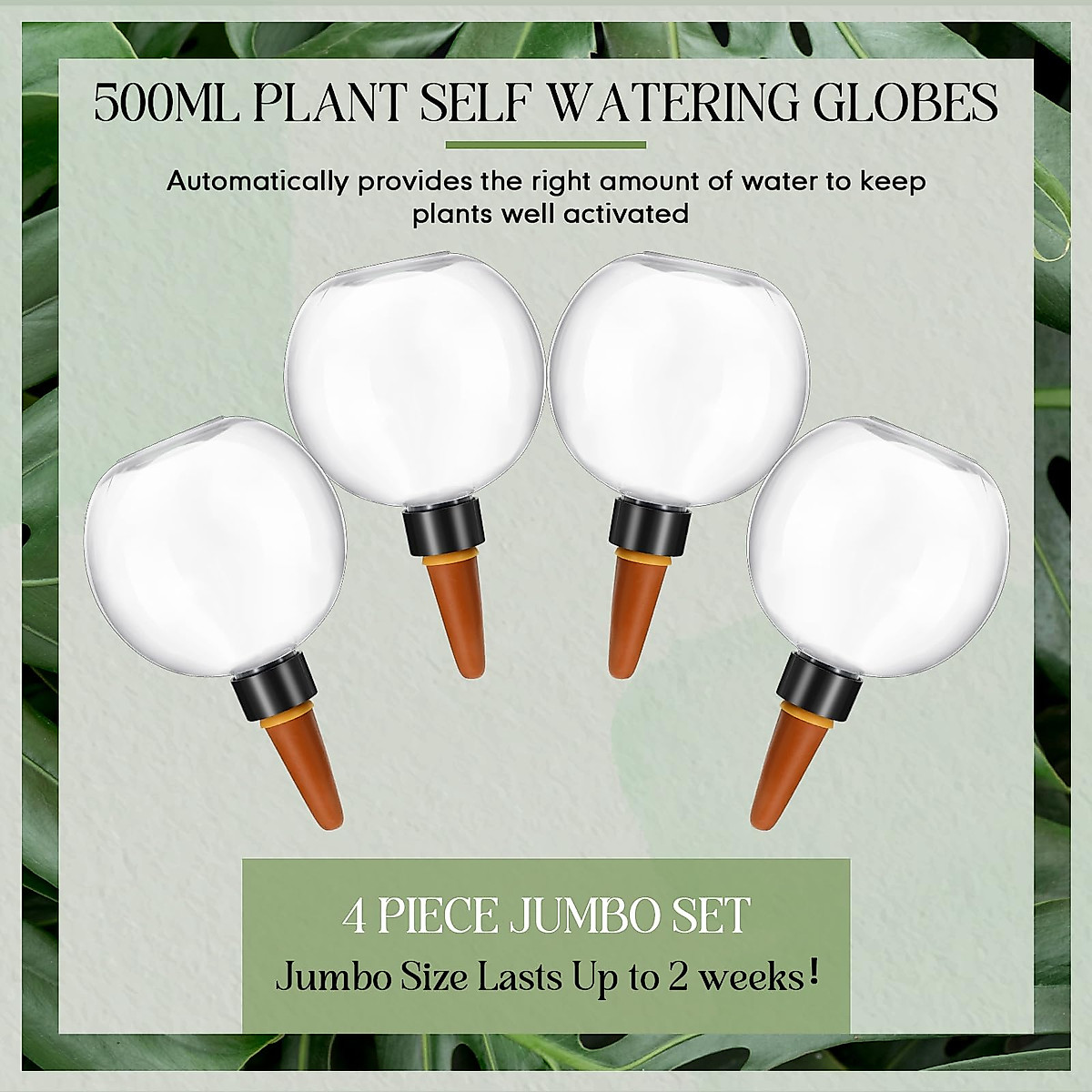 Domensi 4 Pcs Watering Globes Automatic Plastic Self Watering Planter Insert Waterer Watering Bulbs 17 oz for Indoor Plants Drip Irrigation Plant Watering Devices with Slow Release Control for Garden