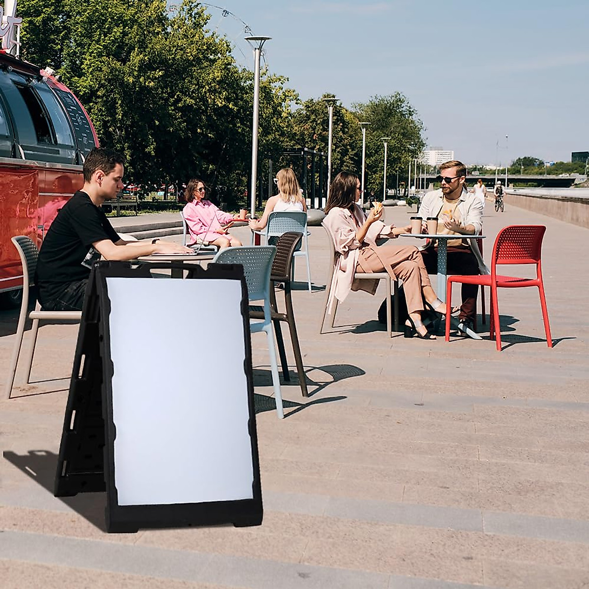 BannerBuzz Premium A-Frame Sidewalk Sign with Dry Erase Surface, Plastic Frame and White Board for Outdoor and Indoor Advertising (2' W x 3' H, White)