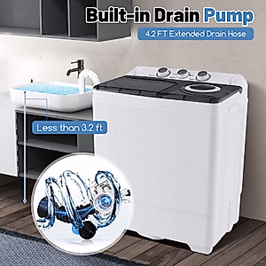 ARLIME Portable Washing Machine, 26 lbs Washer and Spinner Combo with Drain Pump,18 lbs Washing 8 lbs Spinning Twin Tub Mini Compact Laundry Washer for Dorms, Apartments, RVs (White+Gray)