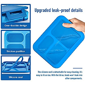 Sunhanny Bento Box Adult Lunch Box,1150ml/30oz Lunch Containers for Adults Men Women, Lunchable Containers 4 Compartments with Removable Divider and Sauce Jar, Microwavable, Dishwasher Safe, Blue