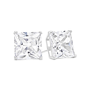 Sterling Silver Basket Set Square CZ Stud Earrings 12x12mm