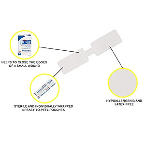 Dukal Butterfly Closure Strips. Pack of 100 Adhesive Wound Closure Bandages. Sterile Bandages for Wound Protection. Single use. Individually Wrapped. Easy to Apply.