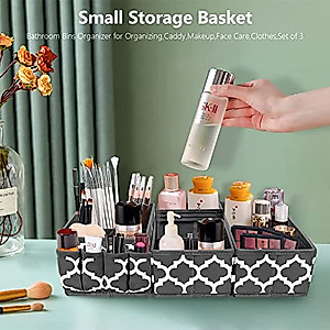homyfort Cosmetic Storage Basket Makeup Organizer, Multifunction DIY Adjustable Brush Holder Organizer Box Bins for Vanity, Bathroom Counter or Dresser, Set of 3 Grey