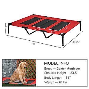 PawHut 48" x 36" Elevated Breathable Dog Bed Portable Pet Cot w/ Carry Bag Metal Frame Breathable Mesh Indoor and Outdoor Red