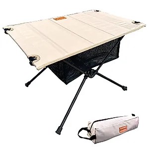 NACETURE Camping Table with Folding Legs and Mesh Storage Basket for Food, Coffee, or Camp Grill Accessories, Lightweight and Portable for Outdoor, Backpacking, Hiking, and Travel