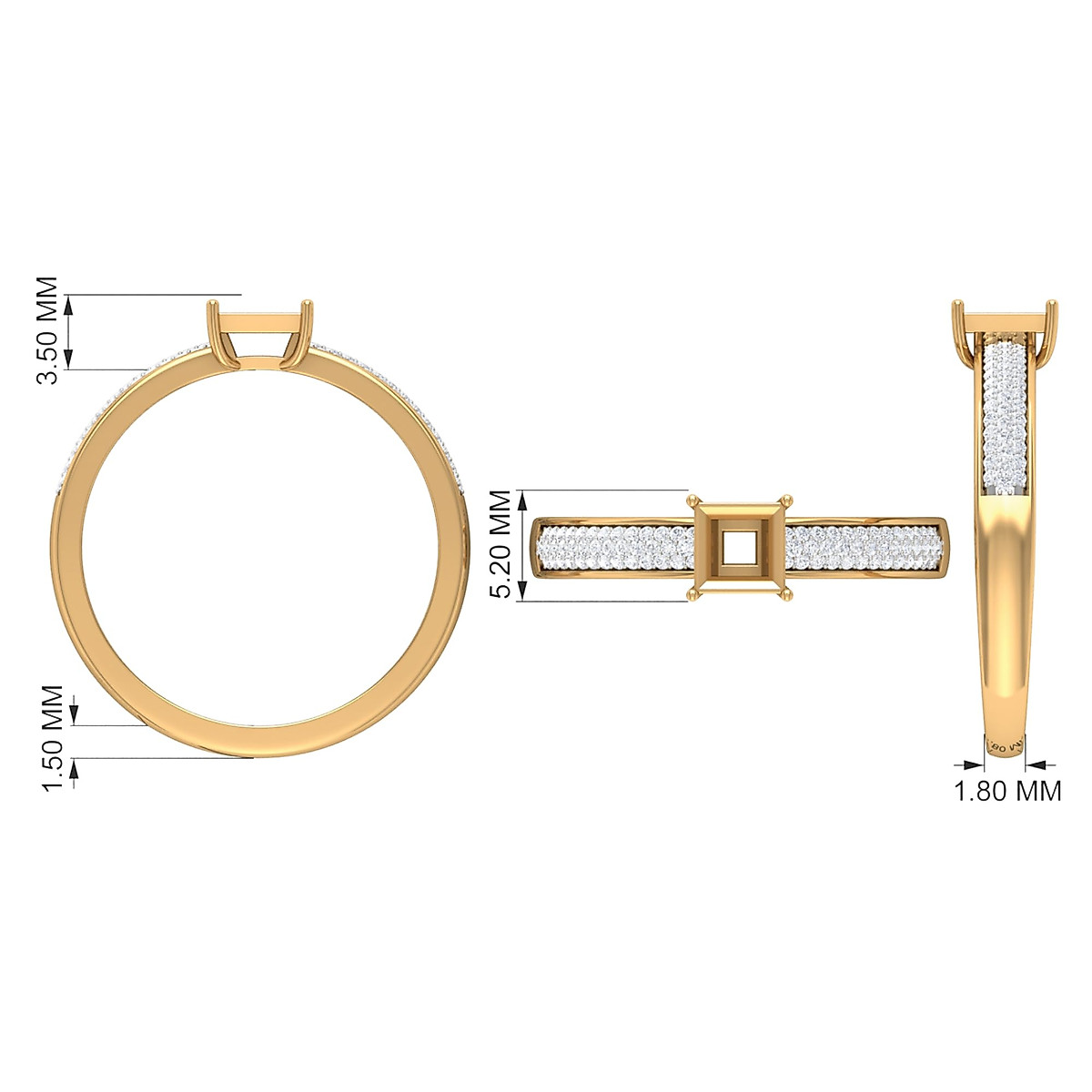 Black Spinel and Diamond Engagement Ring, Princess Cut Black Spinel and Gold Engagement Ring, 14K Yellow Gold, Size:US 6.00