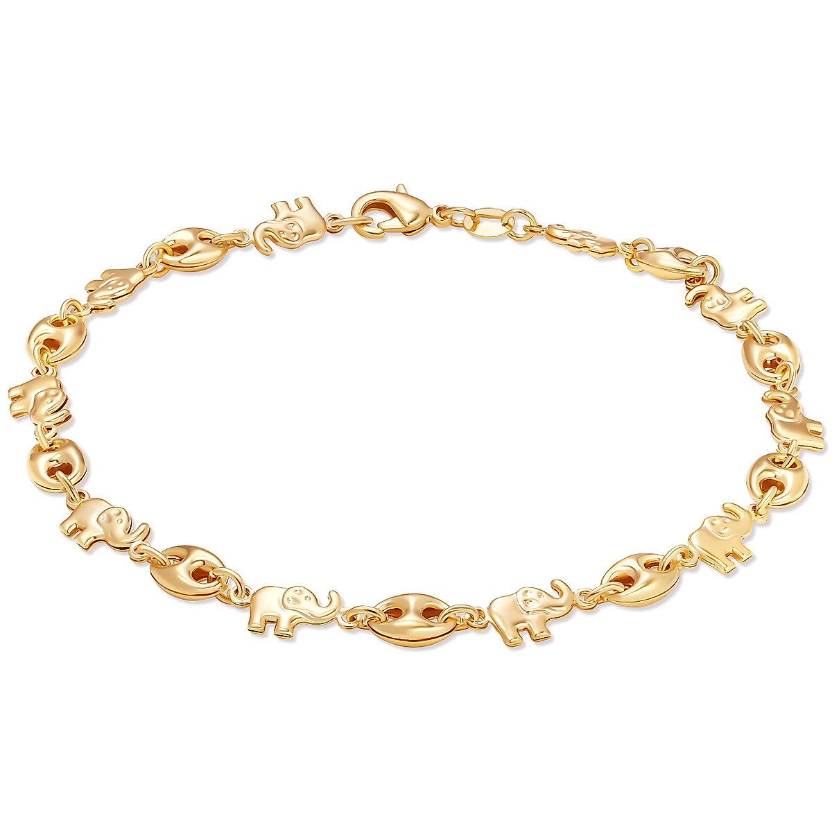 Barzel 18K Gold Plated Elephant Anklet For Women - Made In Brazil (Mariner Elephant)