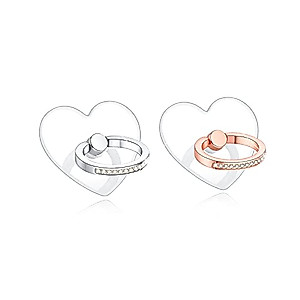 lenoup Transparent Heart Cell Phone Ring Holder Kickstand,Bling Bling Sparkle Diamond Clear Heart Cell Phone Finger Ring Grip Stand(Silver/Rose Gold)