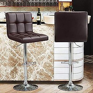 Yaheetech Modern Bar Stools Height Adjustable Kitchen Island Chairs Counter Height Barstools Swivel PU Leather Chair 30 inches,X-Large Base and Seat, 2pcs Brown