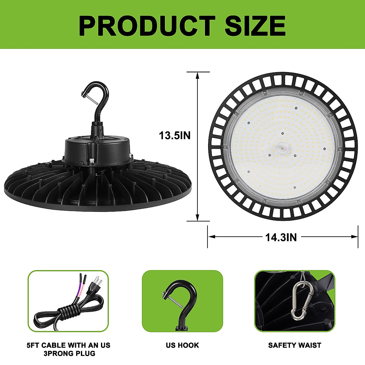 SENSAN led UFO LED High Bay Light 240W 1-10V Dimmable High Bay Led Shop Lights 5000K US Plug&Hook High Bay Led Lights 36000LM ETL Listed - Ideal Led Shop Lights UFO Lights Led Warehouse Lights