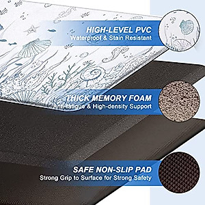 ASPMIZ Kitchen Mat Anti Fatigue 2 Piece, Beach Kitchen Rugs for Floor, Cushioned Kitchen Runner Mat Non Skid Washable, Waterproof Memory Foam Comfort Mat for Home Sink, 18'' x 48'' + 18'' x 30'' White