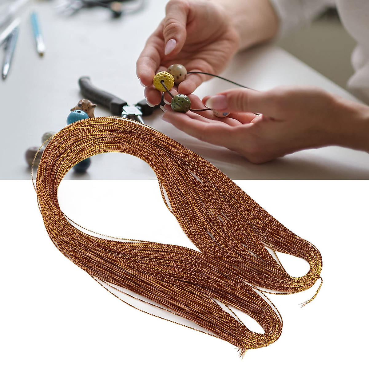 QANYEGN 5 Pack Metallic Thread, Metal Embroidery Thread Tag Wire, Embroidery Thread Set Suitable for Embroidery, Bracelet Making and Jewelry Crafts, 100 Yards per Pack(ld)