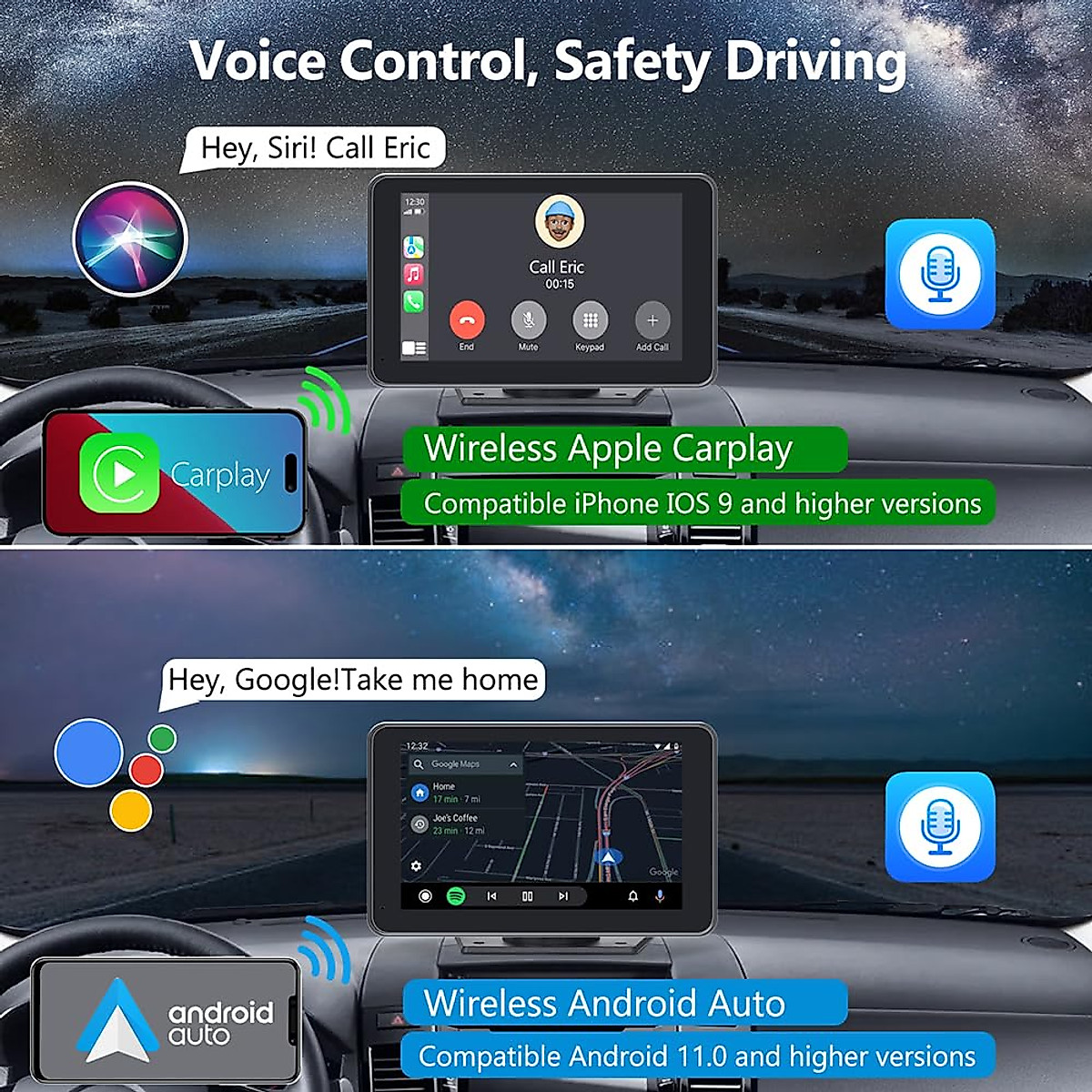 Gegaibe Wireless Car Stereo with Apple CarPlay/Android Auto, Portable Touch Screen Car Radio Multimedia Player with Bluetooth, Backup Camera, Navigation, Mirror Link for All Vehicles