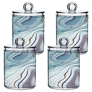 xigua 2 Pack Qtip Holder Dispenser Marble Texture 10 Oz Bathroom Organizer with Lids Storage Canister for Cotton Ball,Cotton Swab,Cotton Round Pads,Floss