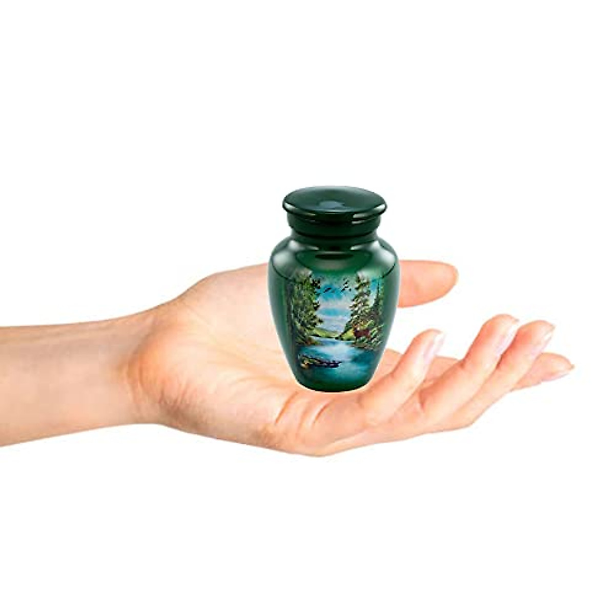 Deer Keepsake Urn, Deer Token Urn for Ashes, Hunting Urn, Mini Buck Urn, Hand Painted Memorial Mini Jar, Handmade Minature Forest Urn with Velvet Case & Bag (Keepsake)