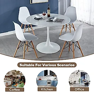 Ufurpie 42" Round Dining Table,Mid-Century White Tulip Table,Metal Base Pedestal Table for 4-6 Person,Easy Assembled End Table Leisure Coffee Table