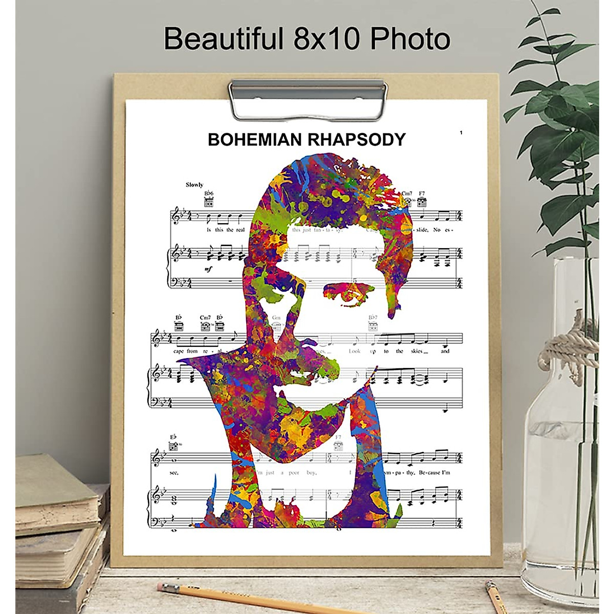 Freddie Mercury Poster - 8x10 Bohemian Rhapsody Poster - Freddie Mercury Merchandise - Queen Sheet Music - 80s Pop Music Gifts - Wall Art Decor