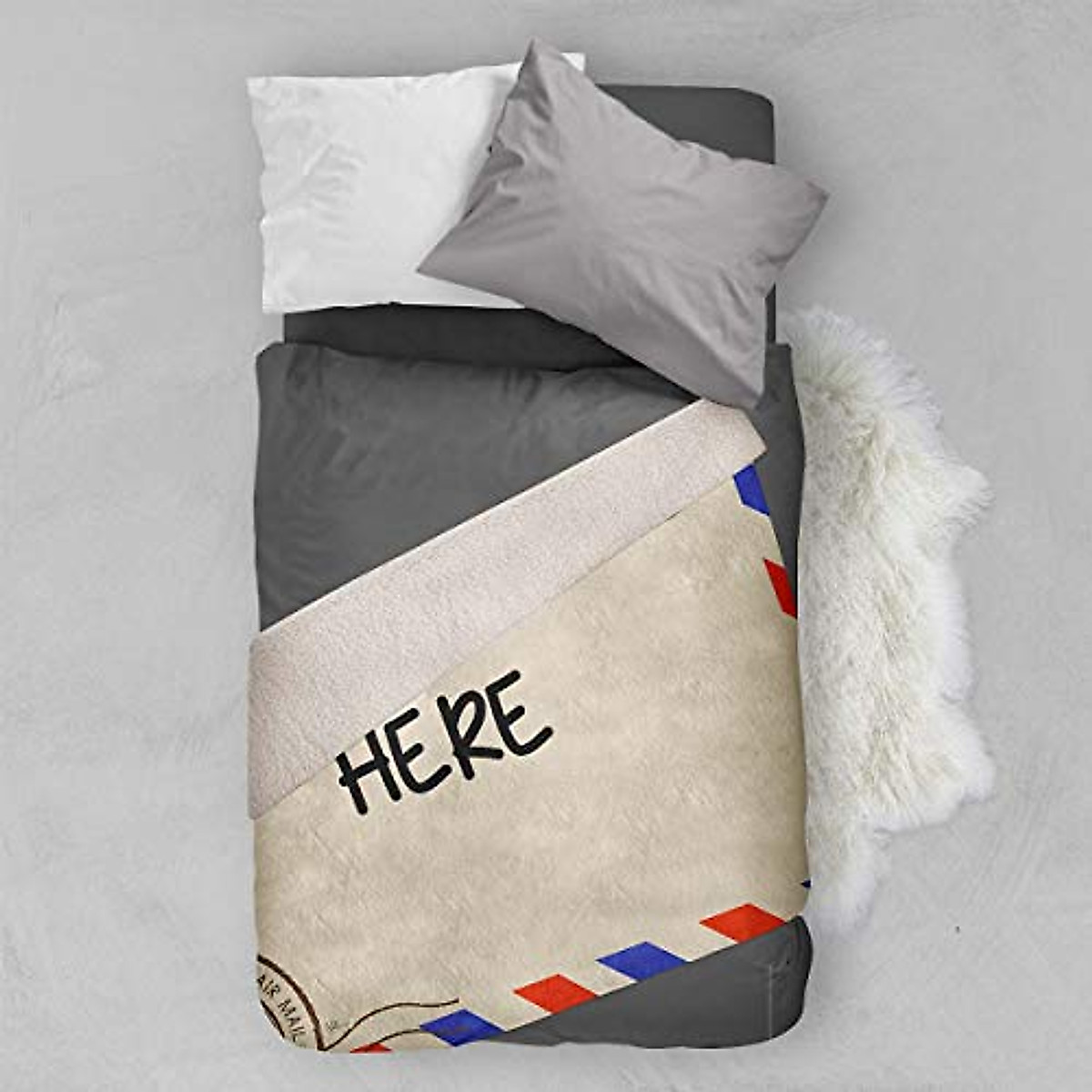 VTH GLOBAL Personalized Custom Name Message Text for Daughter Son Mom Dad Wife Husband Girlfriend Boyfriend Handwriting Letter Airmail Christmas Birthday Fleece Sherpa Blanket Bed Throw