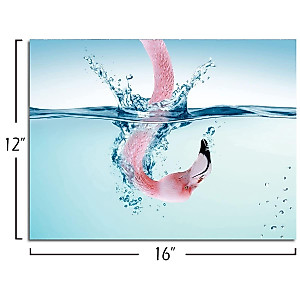 Purple Verbena Art Flamingo in Water Pictures Wall Art Pink Flamingos Animal Canvas Prints Artwork Painting for Home Living Room Bedroom Bathroom Walls Decorations,12x16 inches Picture Frame
