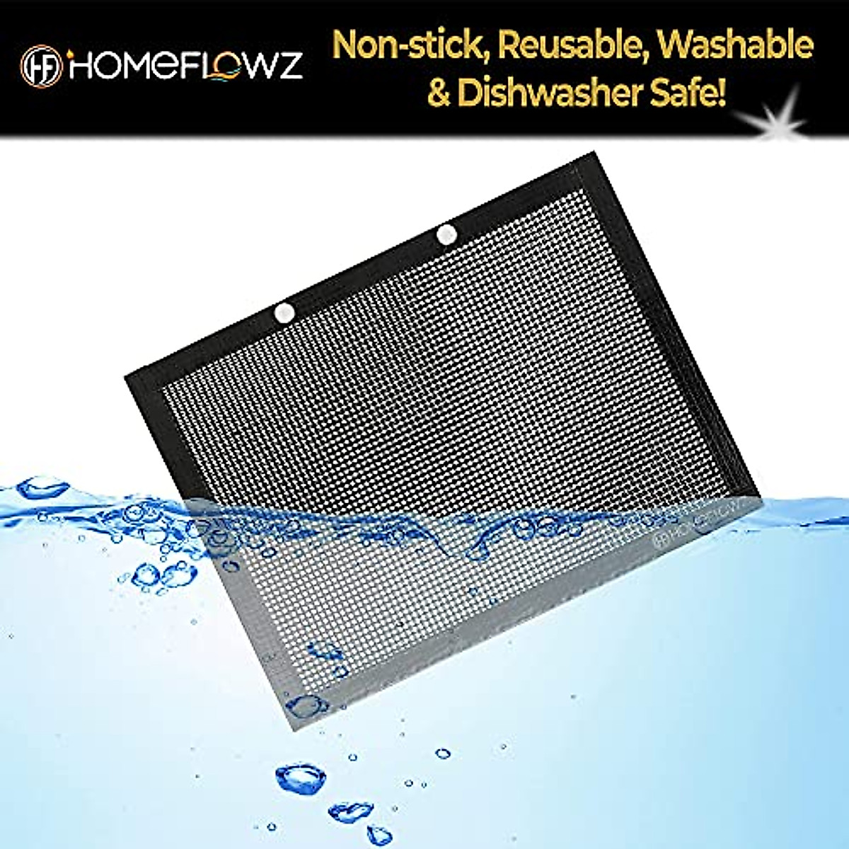 Homeflowz Mesh Grill Bags and Skewers - Extra Large 40x30cm + Medium BBQ Bags for Grill - Heat Resistant Non-Stick Reusable Grilling Bags - Easy to Clean - Use On All Outdoor Grills - Durable Design