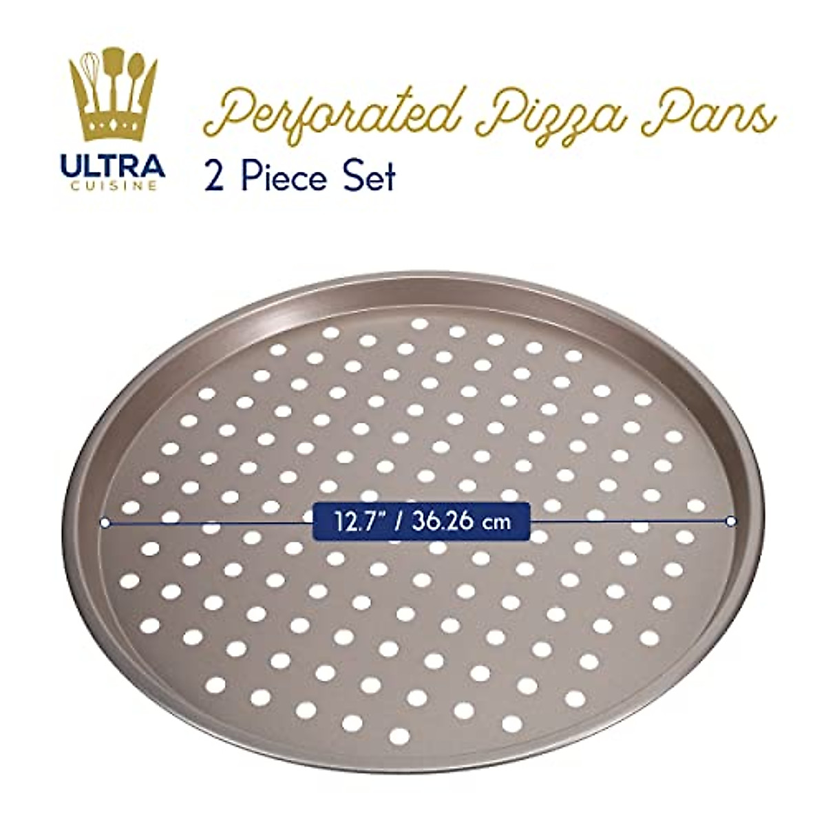 Ultra Cuisine Perforated Pizza Pan with Holes Nonstick Pizza Pan for Oven - Round Pizza Pans - Large Pizza Pan with Holes - Pizza Baking Pan Pizza Pan for Oven - Carbon Pizza Metal Pan 13in (2-pk)
