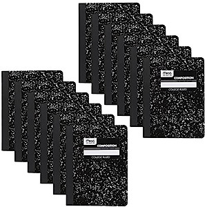Mead Composition Notebook, 12 Pack, College Ruled Paper, 9-3/4" x 7-1/2", 100 Sheets per Notebook, Black Marble (72938)