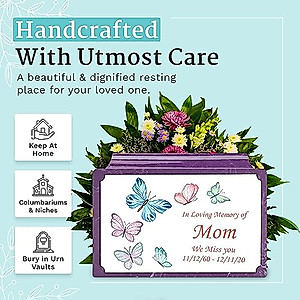 GetUrns – Legacy Cultured Marble Urn by Mackenzie, Adult Size Cremation Urns, Custom UV Printed Burial Urn for Ashes, 210 Cubic Inch Cemetery Urns for Ashes, Butterfly, Amethyst
