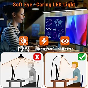 Frkaiuza LED Desk Lamp, Architect Desk Lamps for Home Office, Eye-Caring Clamp Lamp with Gooseneck,18W LED 3 Modes 6 Brightness, Modern Desk Light for Monitor Studio Reading, Remote and Touch Control