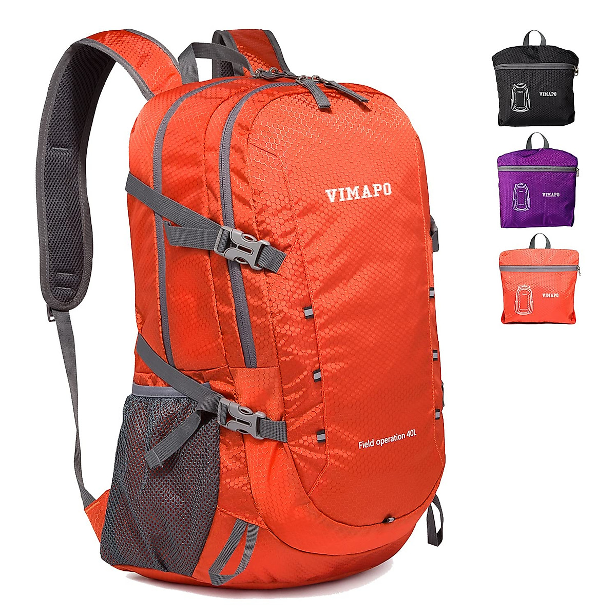 vimapo Lightweight Foldable Hiking Backpack 40L, Ripstop Nylon Packable Travel Daypack, Collapsible Backpack For Traveling Hiking Camping Touring(Orange)