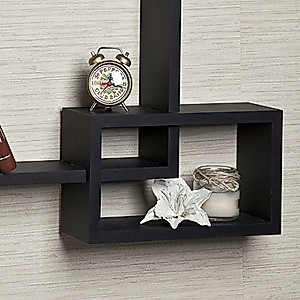 Danya B. YU008BK Floating Squares Shelving Unit - Wall Mount Intersecting 3-Box Wall Shelf – Black