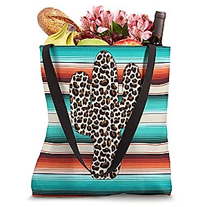 Funny Leopard Cactus Serape Cactus print Turquoise Tote Bag
