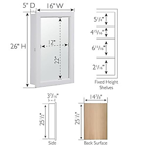 Design House 590505-WHT Concord Medicine Cabinet Durable Assembled Frame Bathroom Wall Cabinet w/Mirrored Door, 16", White