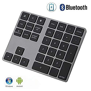 Numeric Keypad, Rechargeable Aluminum Alloy 34 Keys Mini Bluetooth Numpad, Slim External Numpad Keyboard Data Entry Support Windows, iOS, Android System