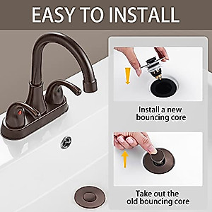 Fransiton Bathroom Sink Stopper, 1.1-1.77 Inch Basin Pop Up Sink Drain Stopper, Anti Clogging Drain Plug with Detachable Hair Catcher, Dark Bronze