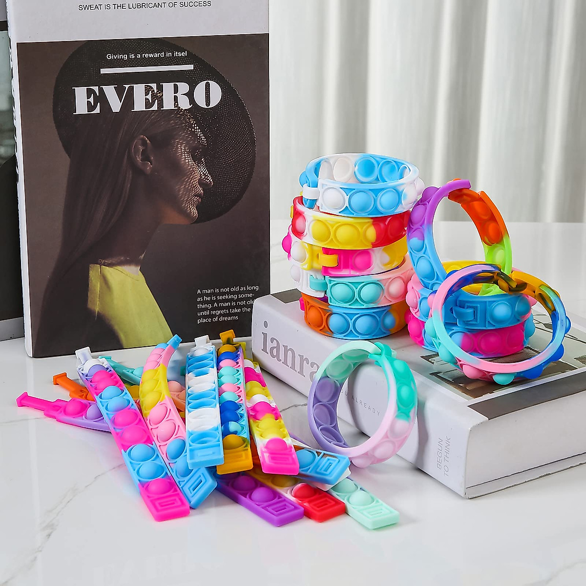 WQFXYZ 30 PCS 20PCS Push Pop Fidget Toy Fidget Bracelet, Durable and Adjustable, Multicolor Wristband Push Pop Stress Relief Sensory Fingertip Toys for Kids and Adults (20 PCS)